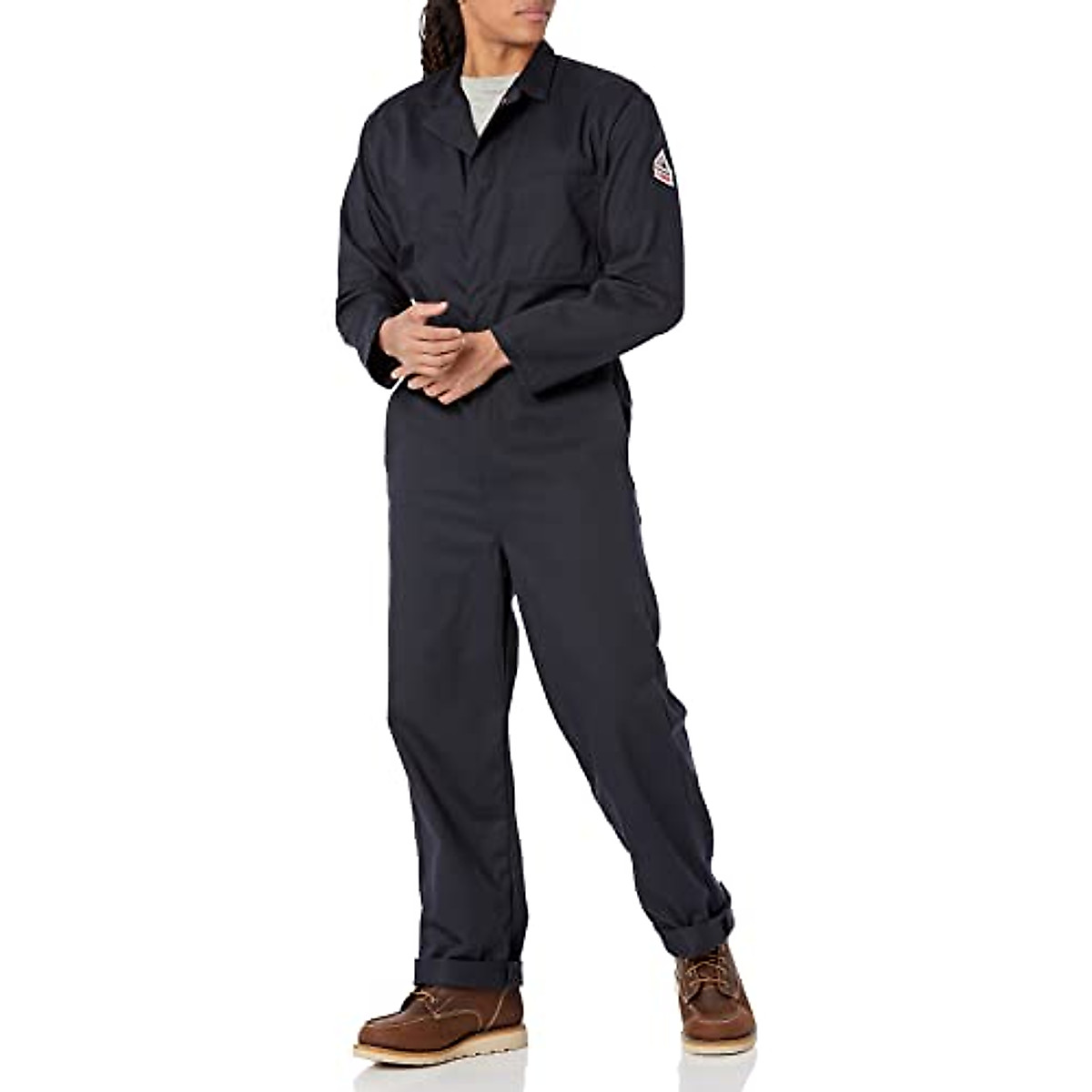 Bulwark FR Men's Flame Resistant 9 oz Twill Cotton Classic Coverall with Hemmed Sleeves, Navy, 46