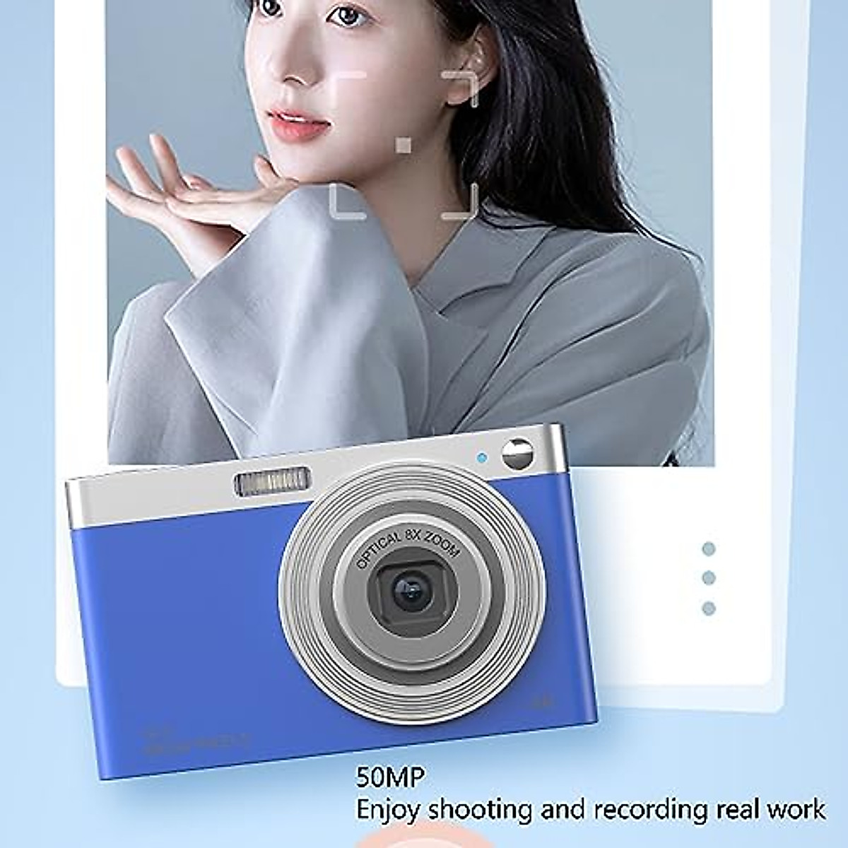 4K Digital Camera, 4K Lightweight Ultra HD Digital Camera, Portable Retro Camera Compact vlog Beauty Filter Camera, for Travel Vlogging (Blue)