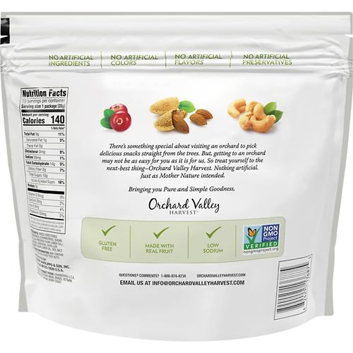 Orchard Valley Harvest Cranberry Almond Cashew Trail Mix, 1 Ounce Bags (Pack of 15), Cranberries, Almonds, and Cashews, Non-GMO, No Artificial Ingredients