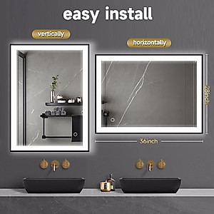 UNIQUE PLUS LIFE 20 x 28 Inch LED Bathroom Mirror with Lights, Anti-Fog Mirror for Bathroom, Black Framed Bathroom Vanity Mirror with Touch Button, Dimmable Lights Makeup Mirror, CRI 90+