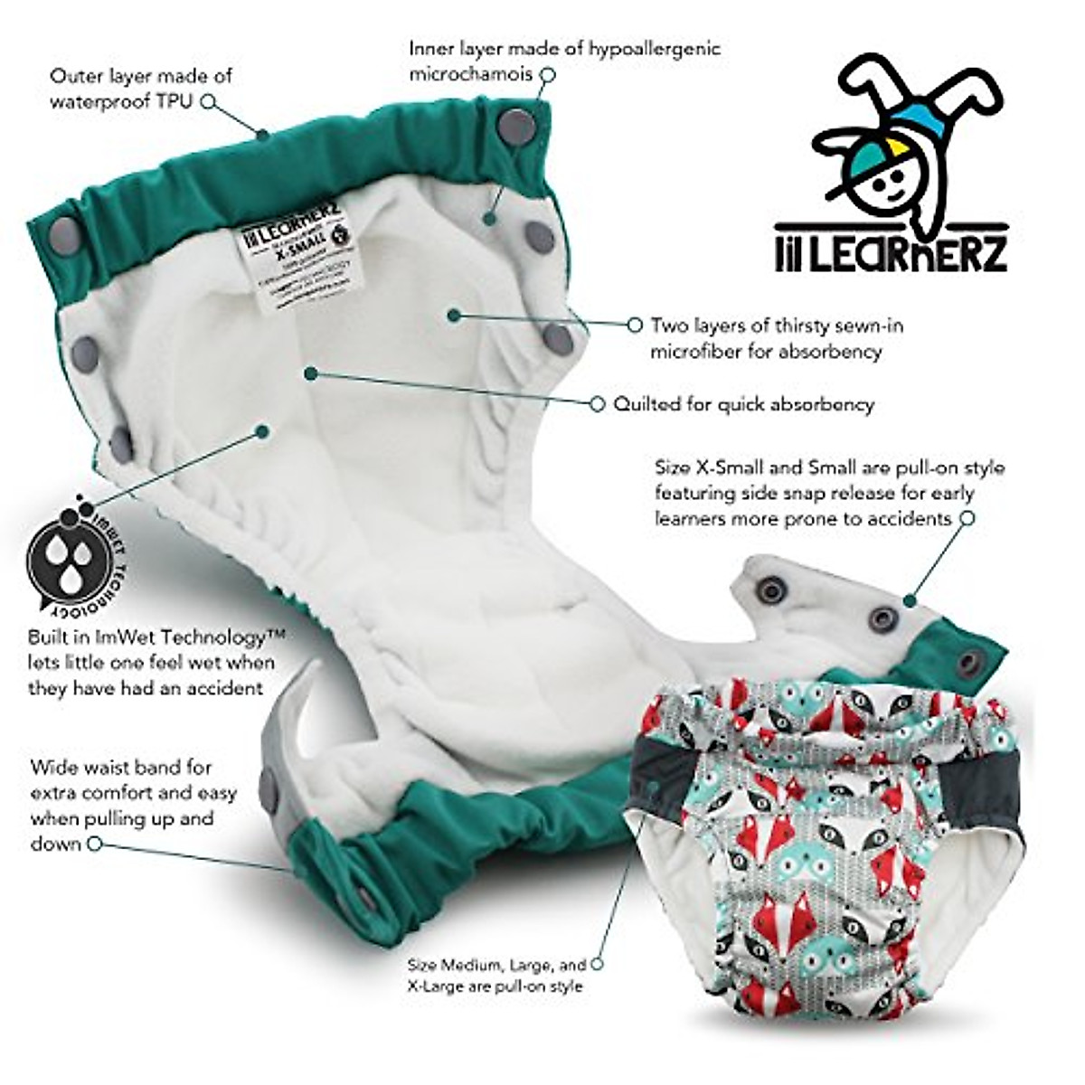 Kanga Care Lil Learnerz Reusable Toilet Training Pants (Medium - Clyde & Platinum)