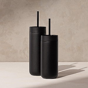 Fellow 20 oz Carter Cold Water Bottle for Water, Iced Tea, Coffee, Smoothies, Iced Coffee & more - Stainless Steel Vacuum-Insulated Iced Coffee tumbler with Spill Resistant lid and straw - Matte Black