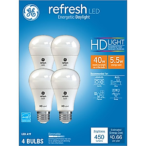 GE Refresh LED Light Bulbs, 40 Watt, Daylight, A19 (4 Pack)
