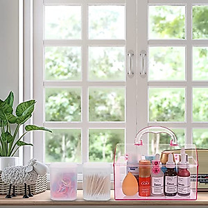 Plastic Square Storage Bin-Cabinet,Gift Box Portable Vanity Organizer with Secure Lid and Handle, Clear Container Box for Toiletries (1 Red Box + 2 Smaill Boxs)