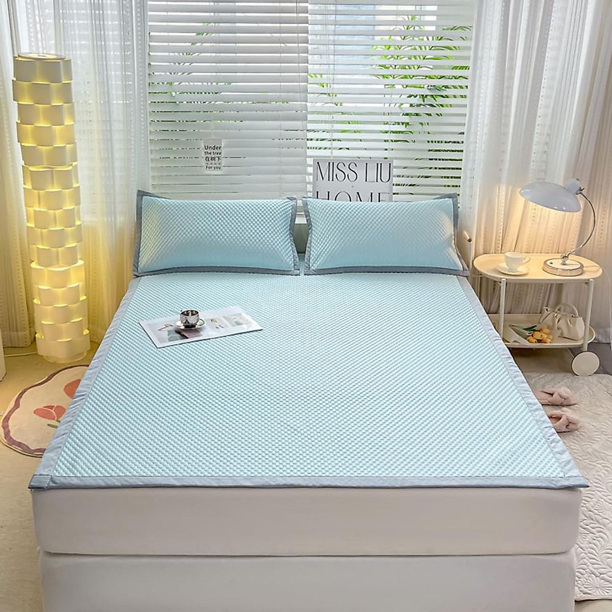 ZIQINPSQ Cooling Mattress Topper Set with Pillowcase Good Heat Conduction Sleeping Mat for Summer Hot Sleepers Breathable & Nonslip Bed Pad (Light Blue, Twin XL)