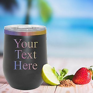 Personalized Insulated Wine Tumbler - Custom Monogrammed Stemless Wine Cup - Your Text Here (Black with Prism)