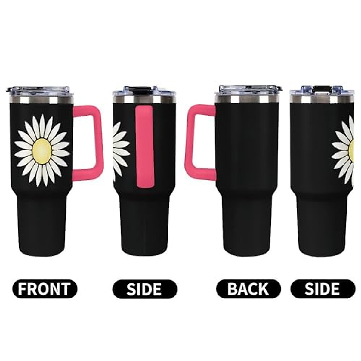 Nature Flowers Daisy 40oz Water Bottle Double Wall Insulated Tumbler with Handle Leakproof Travel Mug Light Rose Red-style