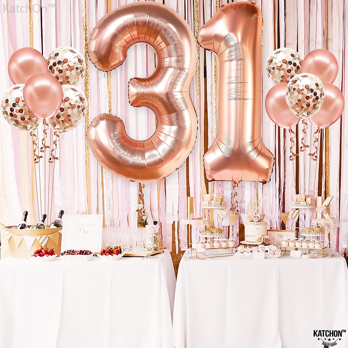 KatchOn, Rose Gold 31 Balloons Numbers - 40 Inch, Pack of 12 | 31 Birthday Decorations for Women | 31 Birthday Balloon With Confetti Balloons | 31st Birthday Decorations for Women | 31 Number Balloons