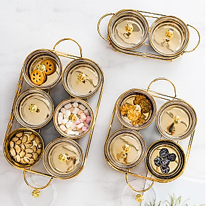 RUNLAIKEJI Ceramic Divided Serving Tray, Snack Serving Tray with Lid, Appetizer Serving Tray, Dip Trays for Parties, Removable Compartment Bowls for Snacks, Condiments, Food, Appetizers