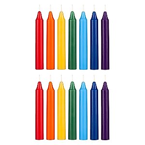 Mega Candles 14 pcs Unscented Chakra Straight Taper Candle, Hand Poured Premium Wax Candles 5 Inch x 3/4 Inch, Cotton Wick, Promotes Positive Energy, Aids Meditation, Relaxation & More