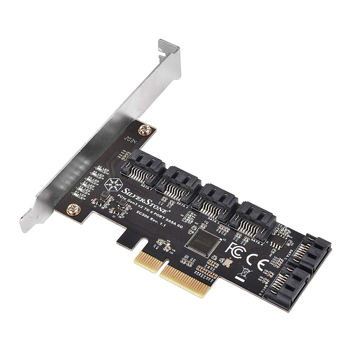 SilverStone Technology ECS06 6 Port SATA Gen3 (6Gbps) Non-RAID PCI Express Gen3 x2 Card, TAA Compliant