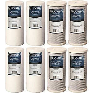 8 Pack Filters-4 Carbon Block & 4 Sediment Replacement Water Filters 5-Micron 4.5" x 10" Whole House for Rust, Iron, Sand, Dirt, Chlorine and Odors