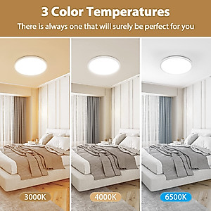 BrightHome 250W Equivalent 12in LED Flush Mount Ceiling Light Fixtures 24W, 3000K/4000K/6500K Adjustable, Slim Dimmable Ceiling Lamps, 2400LM Modern Round Flat Lights for Kitchen Hallway White 2 Packs