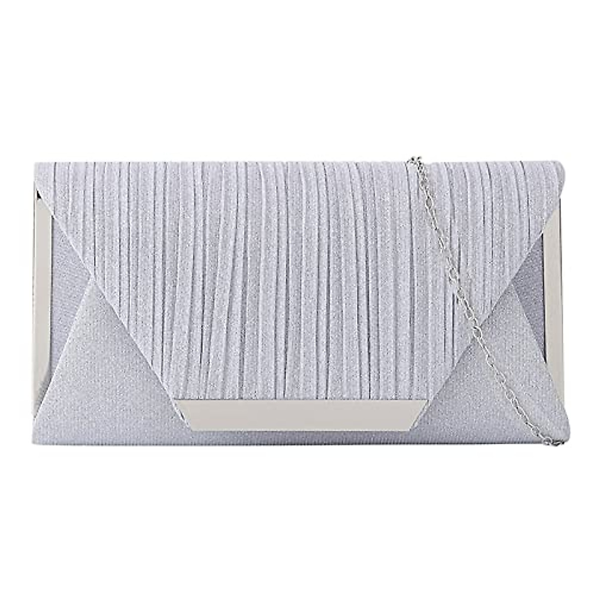 Miss Chow Women's Large Shiny Envelop Evening Bag Clutch Purse Cross Bag Wedding Party Prom Handbag with Chain Strap Silver