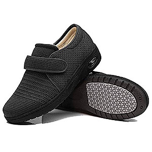 W&LESVAGO Breathable Lightweight Adjustable Diabetic Shoes Wide Width Air Cushion Walking Sneakers for Women Swollen Feet(Black,8.5)