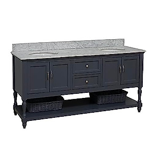 Kitchen Bath Collection Beverly 72-inch Double Bathroom Vanity (Marine Gray/Carrara): Includes Marine Gray Cabinet with Authentic Italian Carrara Marble Countertop and White Ceramic Sinks