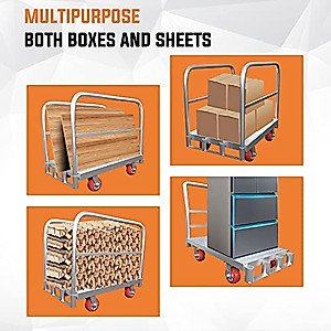 2in1 Steel Panel Truck Cart, Flatbed Cart Heavy Duty Drywall Cart Lumber Cart, Platform Trucks with 2000 lbs Capacity and 2 Swivel Casters, 37" x 24" Push Cart with 1Front and 2 Side Handrails