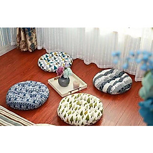 YUNZLAN Printed Patterns Chair Cushions 18" Round Chair Pads Cotton Linen Nordic Seat Cushions Comfort for Kitchen Chair Office Chair Indoor Outdoor (Grey Triangle)