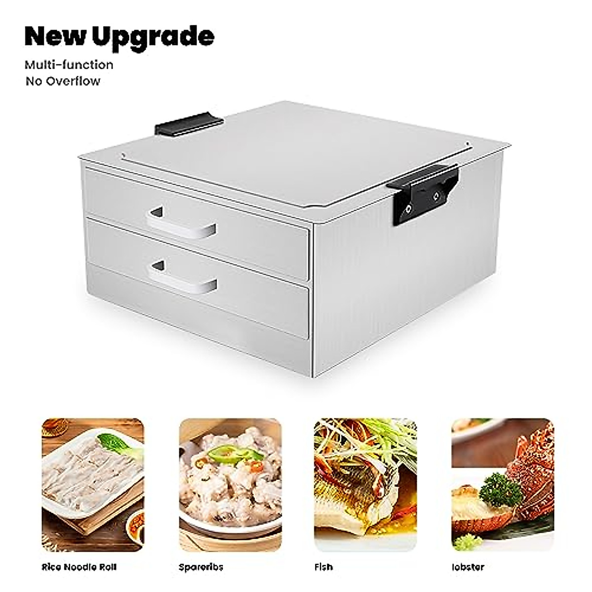 FERRISA Cantonese Rice Noodle Rolls Machine,430 Stainless Steel Steamed Vermicelli Roll Steamer Machine,2 Grid Drawer Pull Layer, Rice Milk Furnace Cooking Chinese Cuisine Guangdong Recipes Cookware