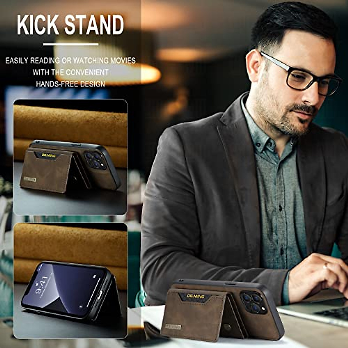 SZHAIYU Leather Wallet Phone Cases Compatible with iPhone 14 Pro Max Case with Card Holder Men 6.7'' 2 in 1 Detachable Back Cover (Coffee,IP 14 Pro Max)