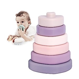 HOFISH 6 Pcs Stacking Toys with Heart Shap, Soft Building Stacker Blocks Tower & Teethers, Squeeze Play with Early Educational Learning Stacking Tower, Gifts for Baby Toys 6 to 12 Months