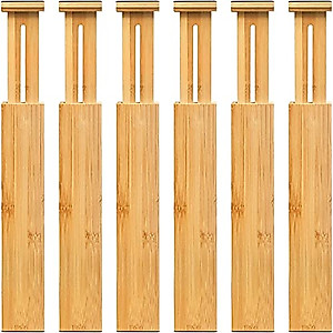 VaeFae 6 Pack Bamboo Drawer Dividers, Adjustable Drawer Organizer, Expandable Organization for Kitchen, Office, Bedroom, Dressers and Bathroom
