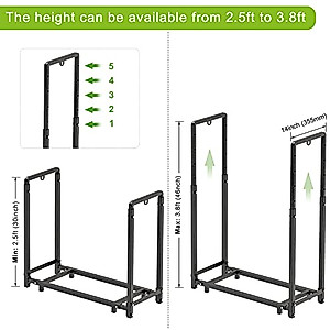 SELEWARE Adjustable Firewood Rack, Double-Layer Powder Coated, Heavy Duty 3-5 ft Log Holder for Outdoor Indoor Fireplace Wood Storage, Black (1 Pack)