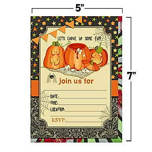 Pumpkin Carving Halloween Birthday Party Invitations, 20 5x7 Fill In Cards with Twenty White Envelopes by AmandaCreation