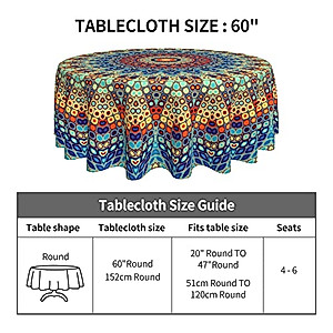 Round Tablecloth 60 Inch,Stain Resistance Polyester Table Cloth,Table Cover for Kitchen Dining Table, Buffet Parties and ​Camping-Mandala