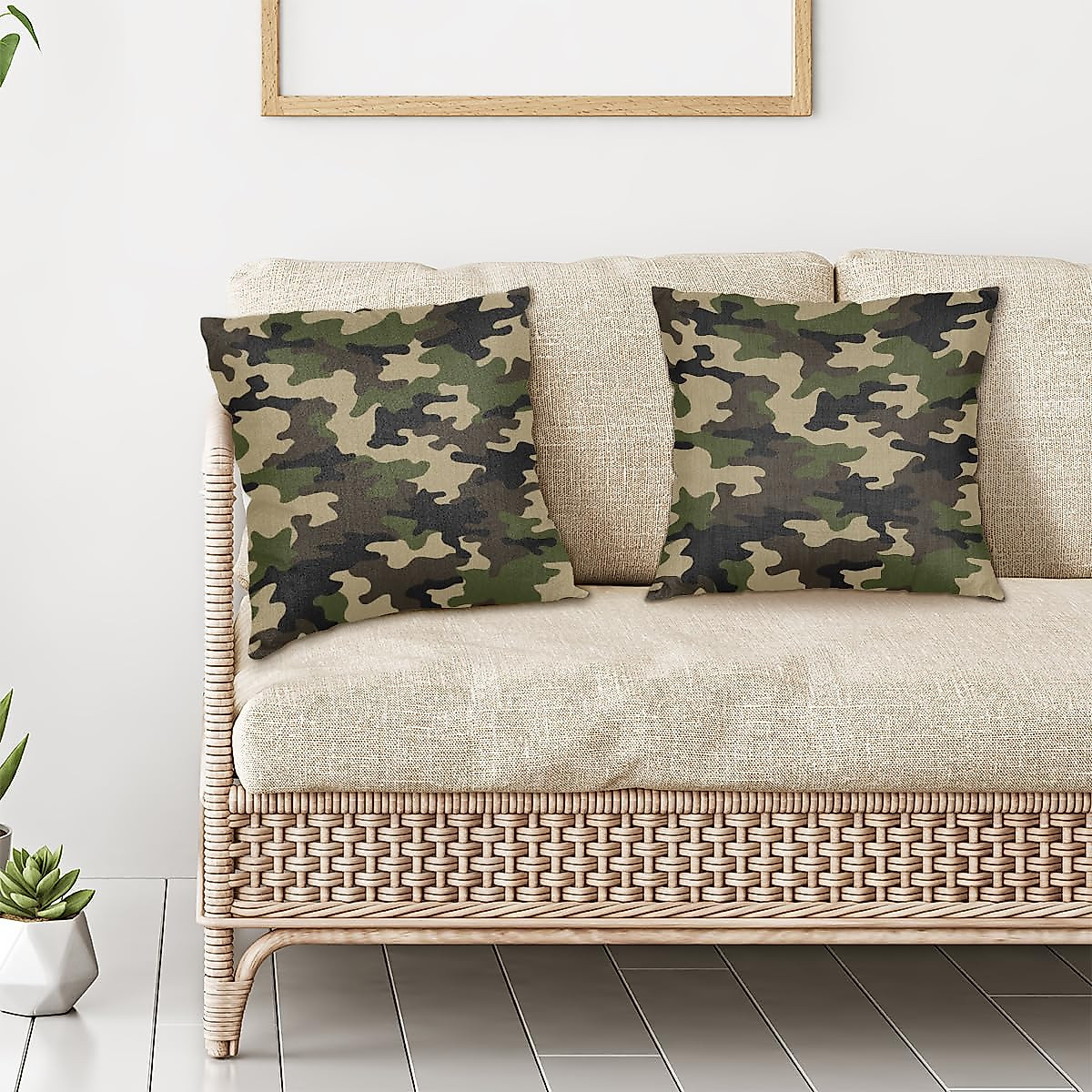 DOHOATU Pillow Covers 16x16 Set of 2, Camouflage Green Decorative Throw Pillow Covers Camo Print Pillowcase Farmhouse Cushion Cases for Sofa Couch Outdoor Home Decorations
