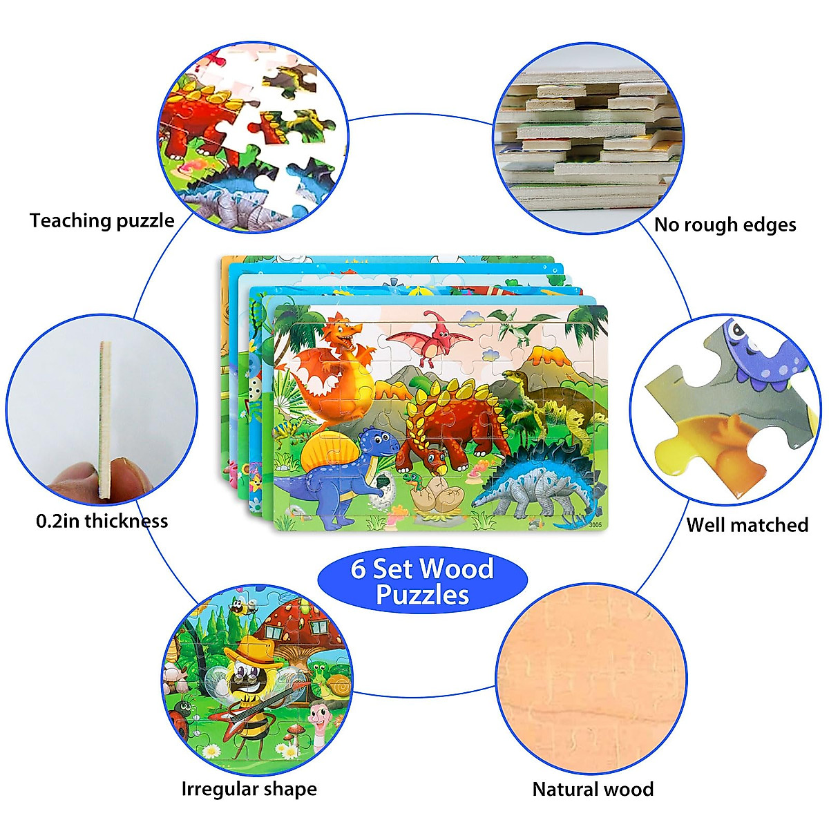 Wooden Jigsaw Puzzles for Kids Ages 3-5 Year Old, 6 Pack 30 Pieces Kids Puzzles Colorful Preschool Educational Learning Toys Present Set for Toddler Children Boys and Girls