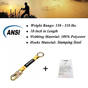 WELKFORDER 18-Inch D-Ring Extender Fall Protection with Snap Hook Connector and "O" Ring ANSI Compliant