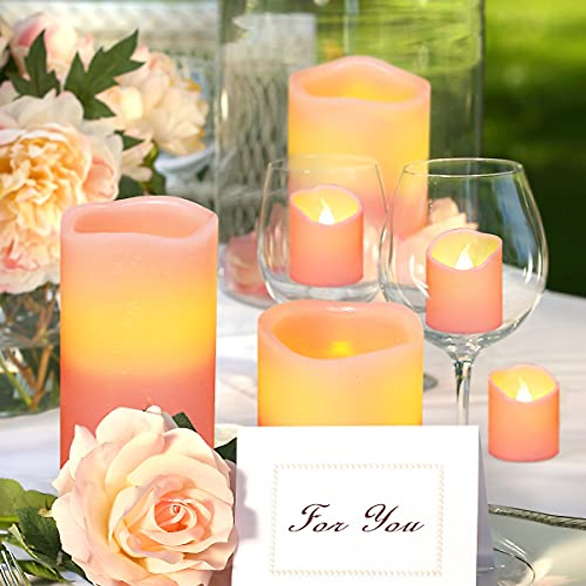 Furora LIGHTING Pink Real Wax Flameless Candles with Remote and Timer, 4 Pillars and 4 Votives Pack of 8, LED Flickering Candles for Home Décor, Battery Included