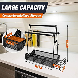 LAPACKER Grill Utensil Caddy, BBQ Silverware Caddy with Paper Tower Holder, Picnic Condiment Caddy Utensil Cutlery Holder for Out Grilling, Camping Accessories Organizer for Rv and Patio