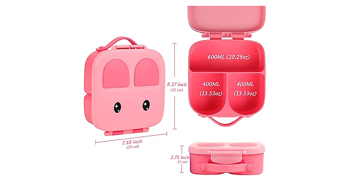 Pink Portable Bento Box for Kids - Leak-Proof Lunch Containers
