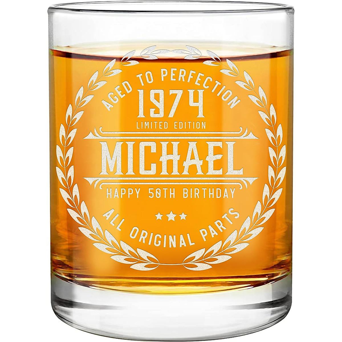 50th Birthday Gifts for Men - Personalized Whiskey Glass - Old Fashioned Funny Novelty 50 Year Old Man Gift Ideas - 50th Decorations for Dad, Husband, Friend - 50th Birthday Present for Him 1974 Gift