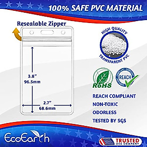 EcoEarth Vertical ID Badge Holder (Sealable 2.25x3.5 inch Premium Bulk 100 Pack) ID Holder, ID Card Holder Bulk, Name Badge Holder, Name Tag, Plastic Badge Holder, Badge Protector, Clear Card ID Tag