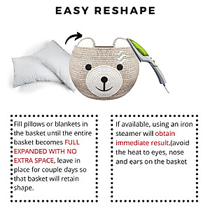 W Design Round Bear Toy Basket - Rope basket– Cute baby Laundry Basket Organizer for Toys, Blankets, Towels, Laundry, Baby Shower -19" W X 13" H SIZE XL Gift Baskets Empty -Mix brown Handmade