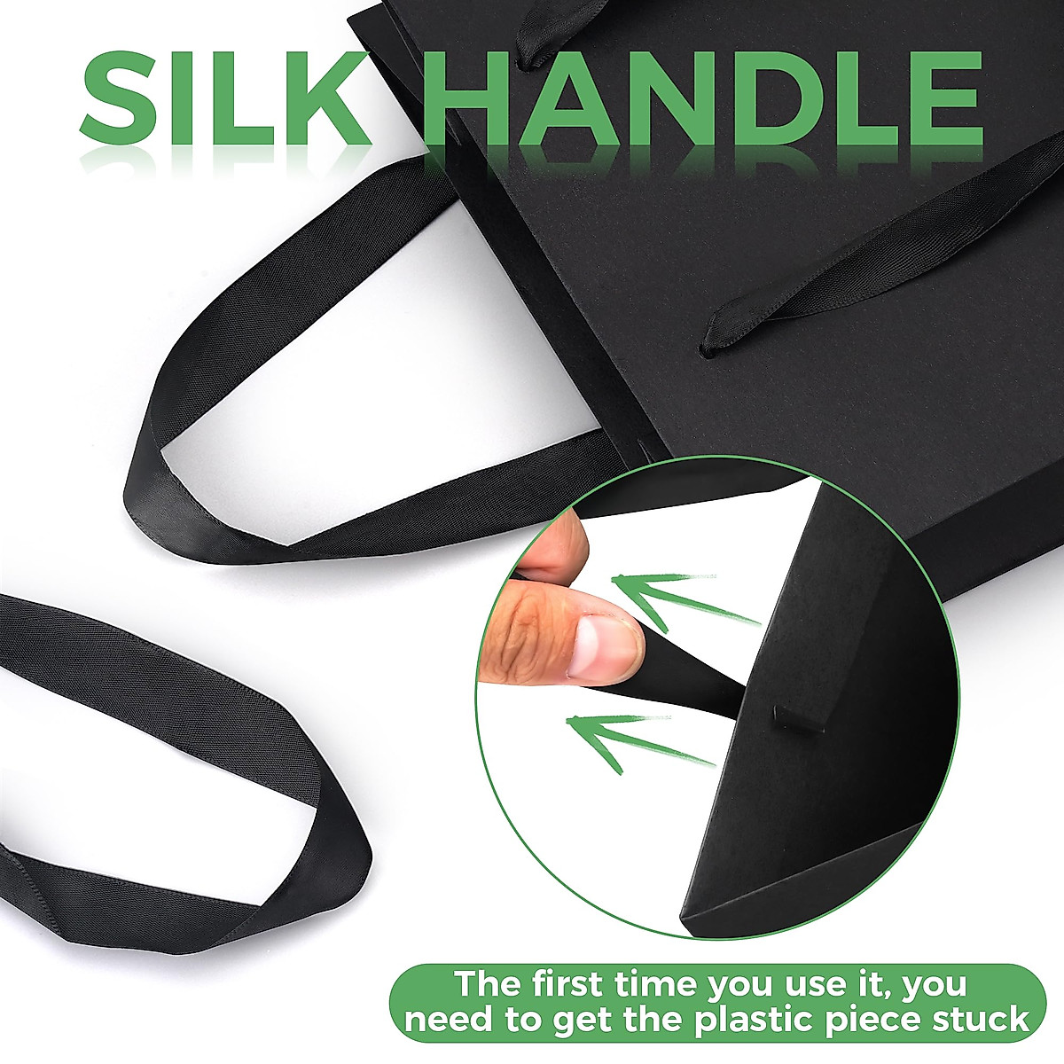 Black Gift Bags With Handles: 8x5x10 Inch 6pcs Black Paper Gags Medium Bulk For Party Shopping Birthday Wedding