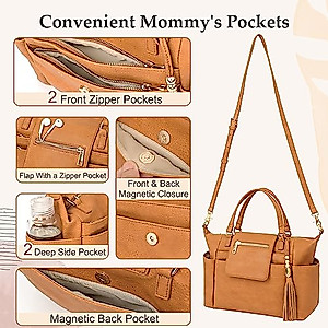 Omanmoli Small Diaper Bag,Mini Diaper Bag Tote, Leather Crossbody Diaper Bag Clutch With 12 Pocekts Diaper Bag Purses for Women Girls,Crossbody Strap,2 Insulated Pockets,Honey