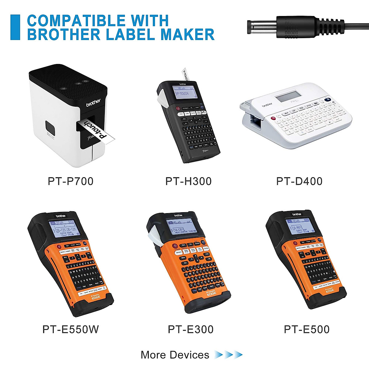 PwrON 12V 2A Printer Charger AD-E001 AC Power Adapter Compatible with P-Touch Edge Label Maker PT-D400 PT-D400AD PT-D450 PT-D600 PT-E300 PT-E500 PT-E550W PT-H300 PT-P700 PT-P750W UU324-1220