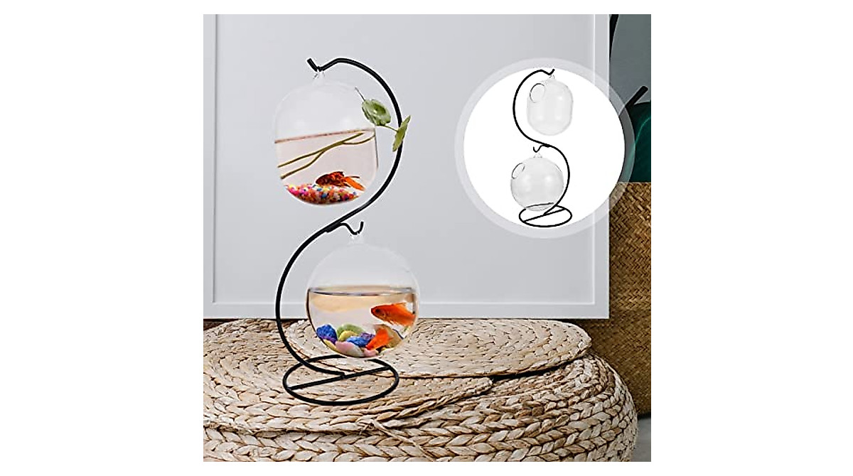 OUNONA Desktop Hanging Glass Fish Tank Mini Dual Aquarium Glass Betta ...
