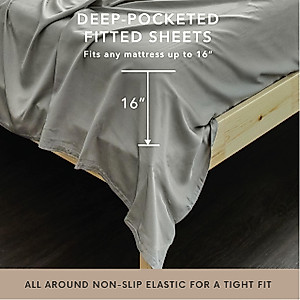 Bamboo Bay 6 Piece King Size Sheet Set, 100% Viscose Made from Bamboo, Breathable Ultra Soft Cooling Bed Sheets for Hot Sleepers, Beddings with Deep Pockets Fit 16" Mattress, Light Grey