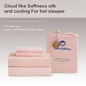 Bedlifes Queen Size Sheet Set Cooling Sheets Rayon Derived from Bamboo-400TC Breathable Luxury Bed Sheets,Sateen Silky Bedding Sheets-16 Deep Pocket Ultra Soft 4 Pieces(Rose Pink,Queen)