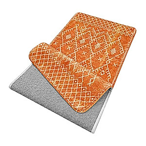 Uphome Bathroom Runner Rug 18x47 inch Long Boho Bath Mat Non-Slip Moroccan Farmhouse Orange Bath Rug Soft Velvet Machine Washable Bathroom Mats for Tub Sink Shower