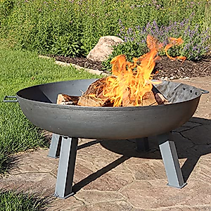 Sunnydaze 34-Inch Rustic Cast Iron Outdoor Raised Fire Pit Bowl with Handles - Steel Finish