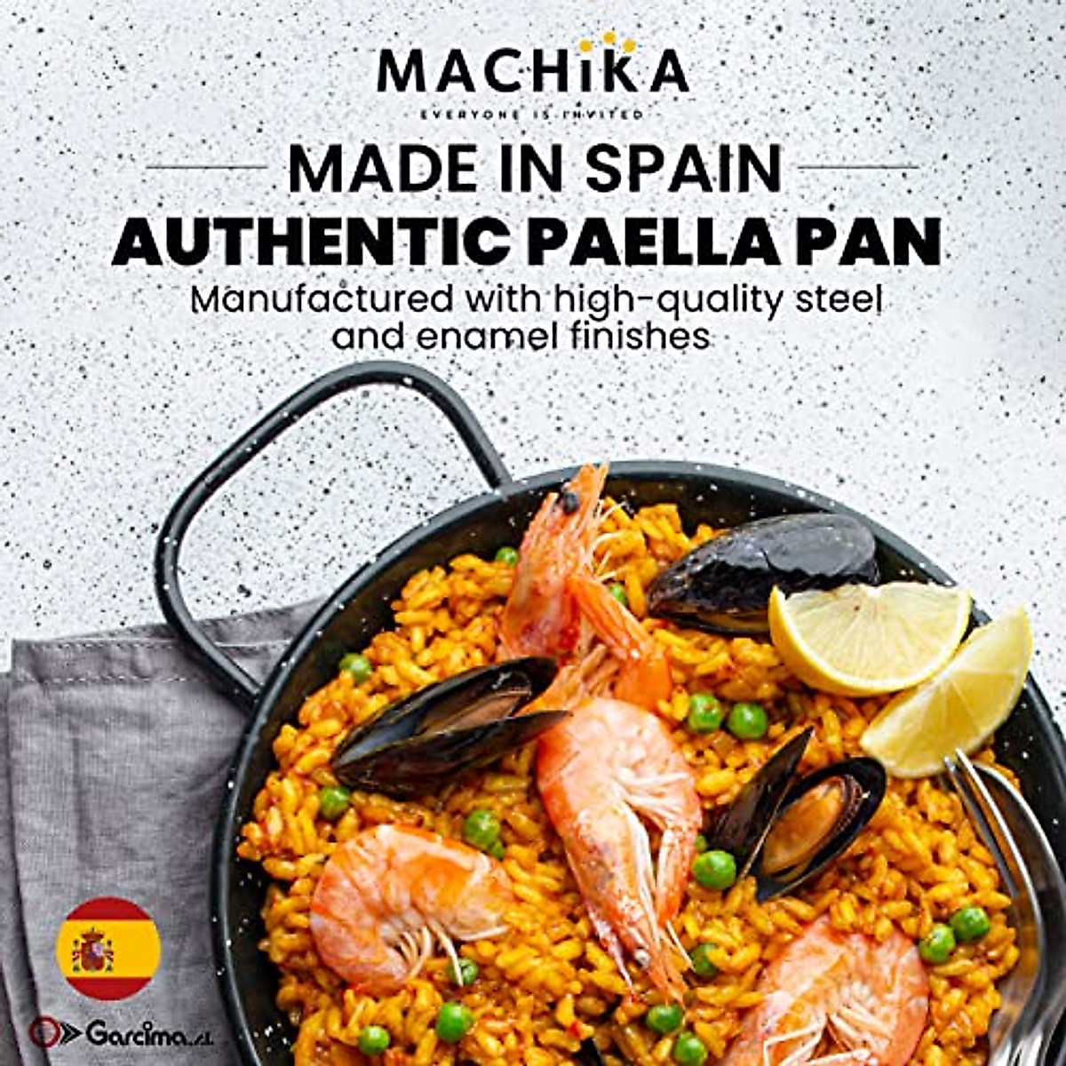 Machika Enamel Paella Pan | Paella Pan | Skillet for Paella and Rice Recipes | Perfect for Indoor & Outdoors | Easy Cleaning | Rust Proof Coating | 10 Servings | 17 inches |