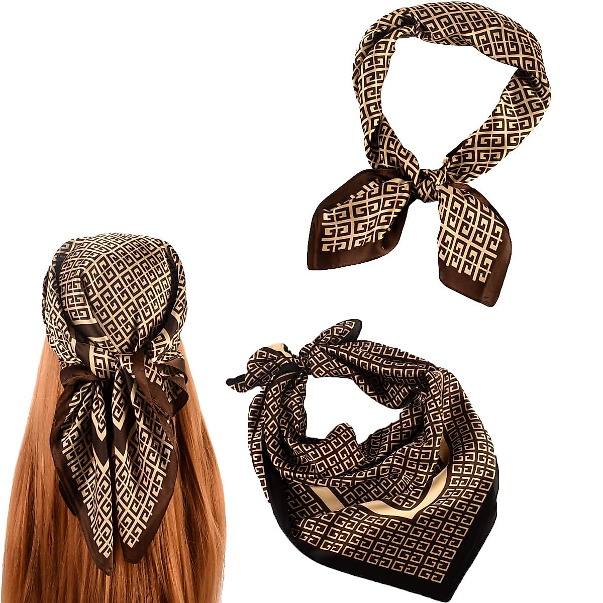 FYLuoke 4 Pcs Satin Head Scarf Hair Scarf Silk Bandana Silk Head Scarf 27.5 Inchs Neck Scarf for Women Girls (Set C)