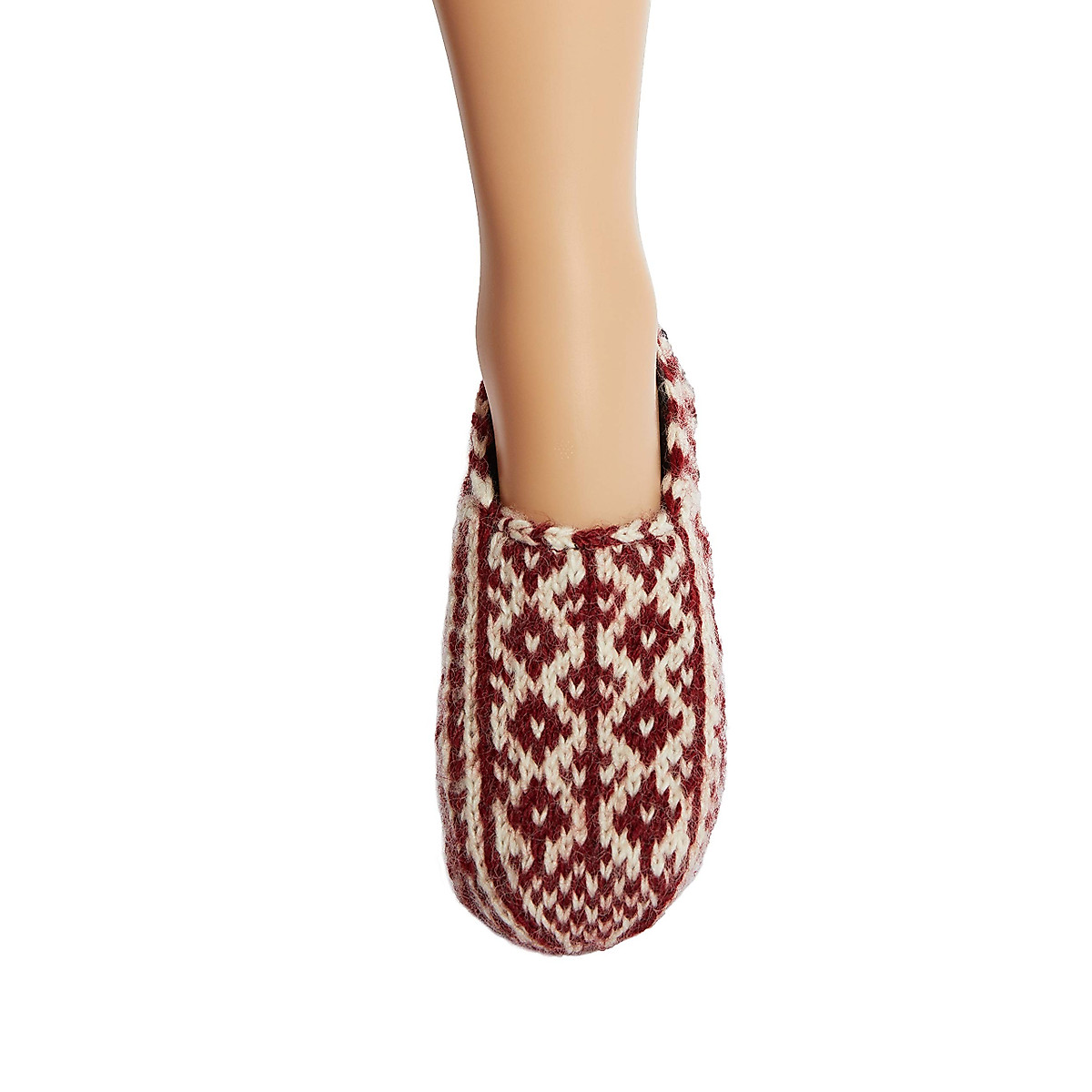 Red Hand Knit Wool Fleece Lined Tibetan Slipper Socks Small