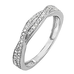 Dazzlingrock Collection 0.25 Carat (ctw) 14K Round Diamond Wedding Band for Women Swirl Matching Ring 1/4 CT, White Gold, Size 8